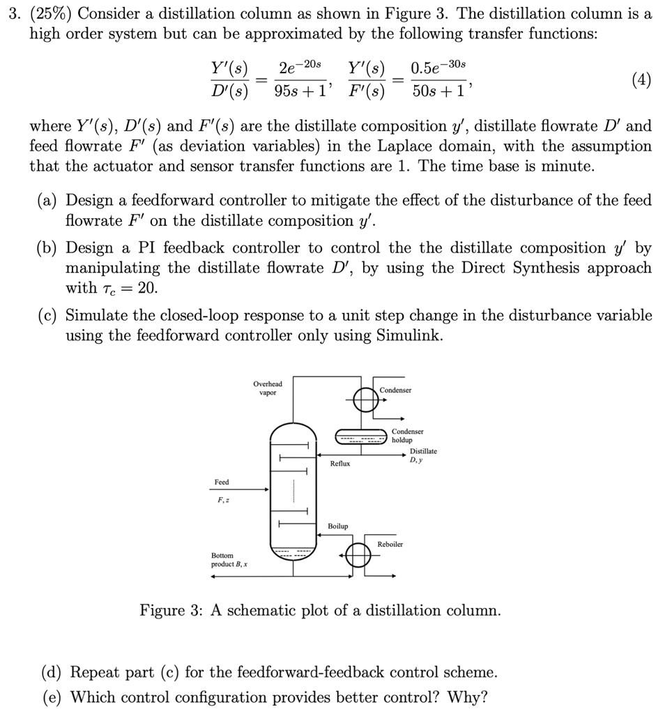 Solved 3 25 Consider A Distillation Column As Shown In Figure 3 The Distillation Column Is 