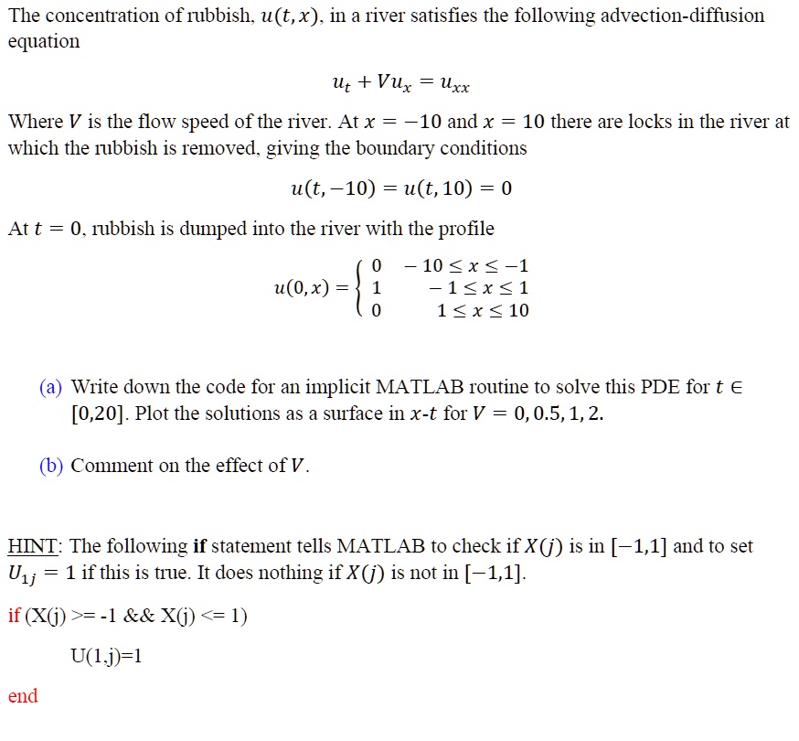 the concentration of rubbish utx in a river satisfies the following ...