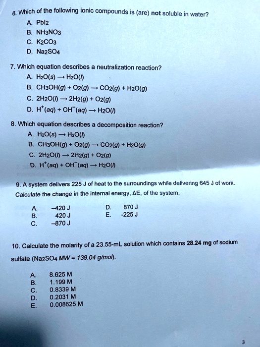 SOLVED: Which of the following ionic compounds is (are) not soluble in water? PbI2, NH4NO3 ...