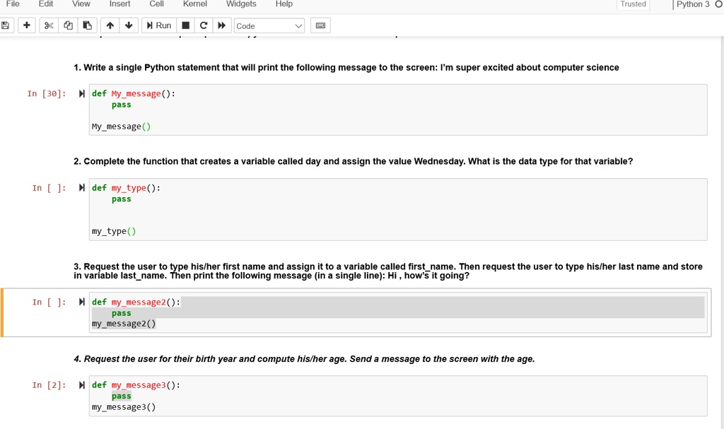 Solved File Edit View Insert Cell Kernel Widgets Help Trusted Python 3 Run Code Write A