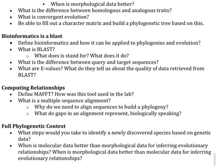 SOLVED: When is morphological data better? What is the difference between homologous and ...
