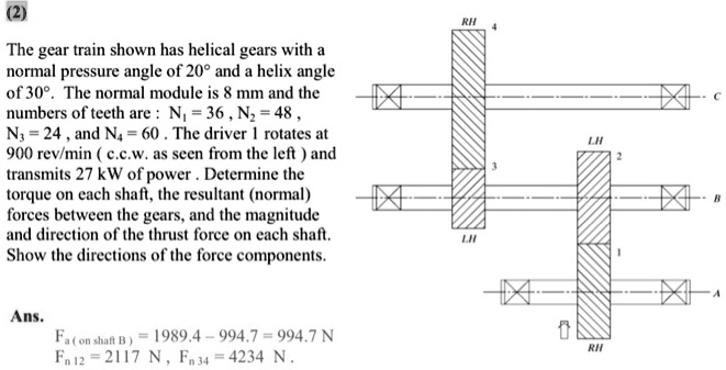 SOLVED: The gear train shown has helical gears with a normal pressure ...