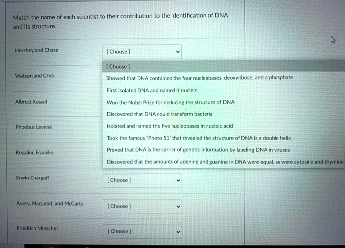 SOLVED: Text: Match the name of each scientist to their contribution to ...