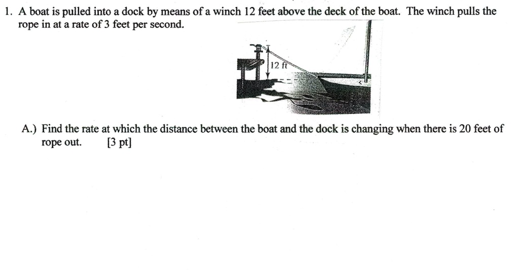 SOLVED: A boat is pulled into a dock by means of a winch 12 feet above ...