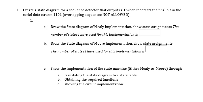 Solved Create A State Diagram For A Sequence Detector That Outputs A 1 When It Detects The 6539