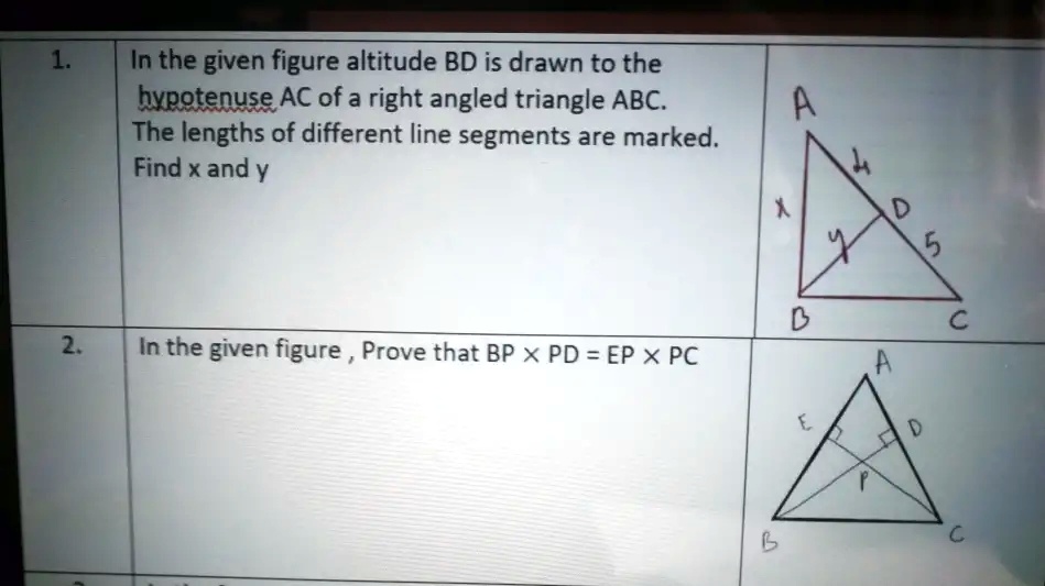 1. In the given figure altitude BD is drawn to the hypotenuse AC of a right angled triangle ABC ...