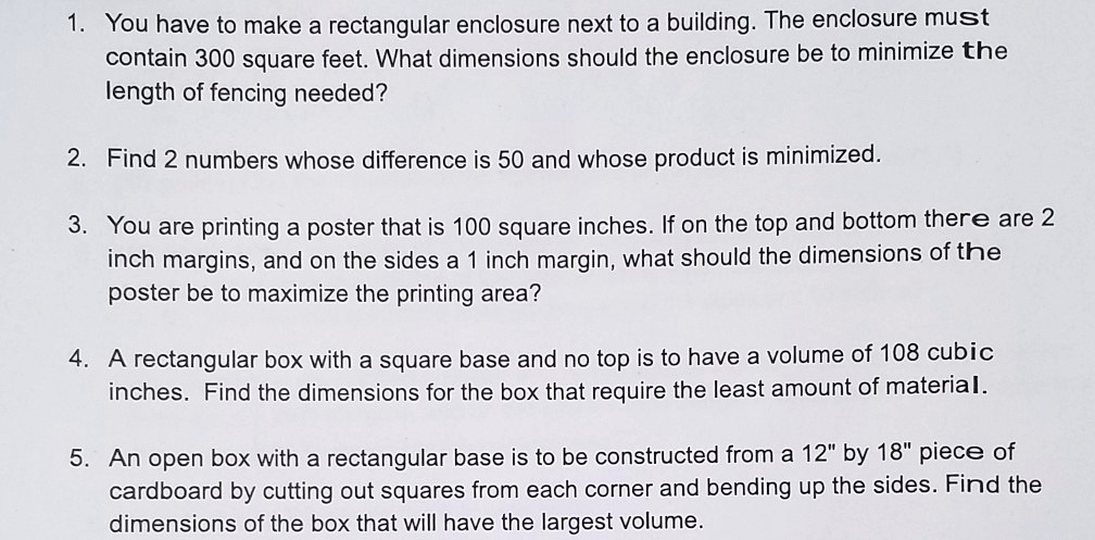 1. You have to make a rectangular enclosure next to a building. The ...