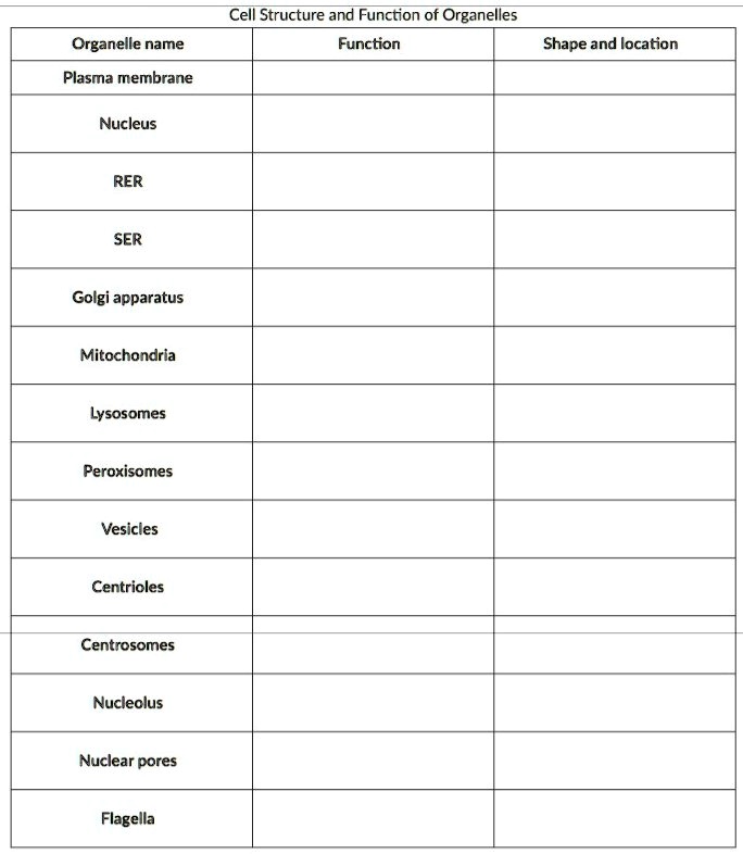 SOLVED: PART 1: Using the following table, summarize the function and the appearance of the ...