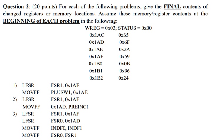 Solved Question 2 20 Points For Each Of The Following Problems Give The Final Contents Of 