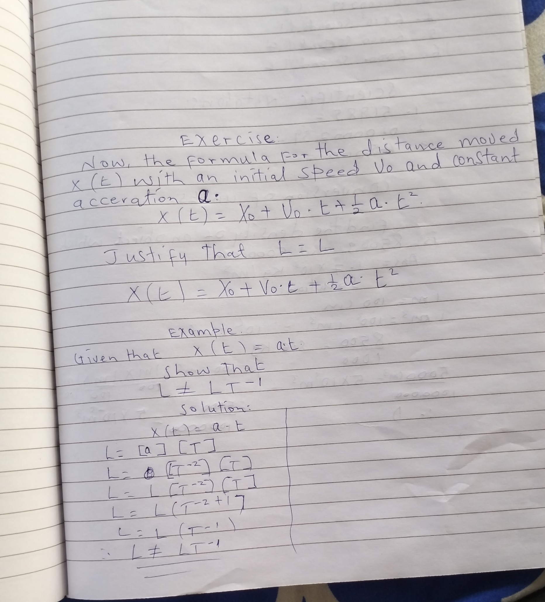 Exercise Now, the formula for the distance moved x(t) with an initial ...
