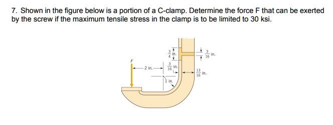 7. Shown in the figure below is a portion of a C-clamp. Determine the ...
