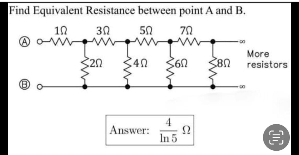 SOLVED: Find Equivalent Resistance between point A and B. (A) Answer: (4)/(ln5)Omega Find ...
