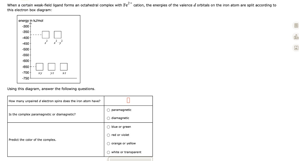 SOLVED: When a certain weak-field ligand forms an octahedral complex with Fe2+ cation, the ...