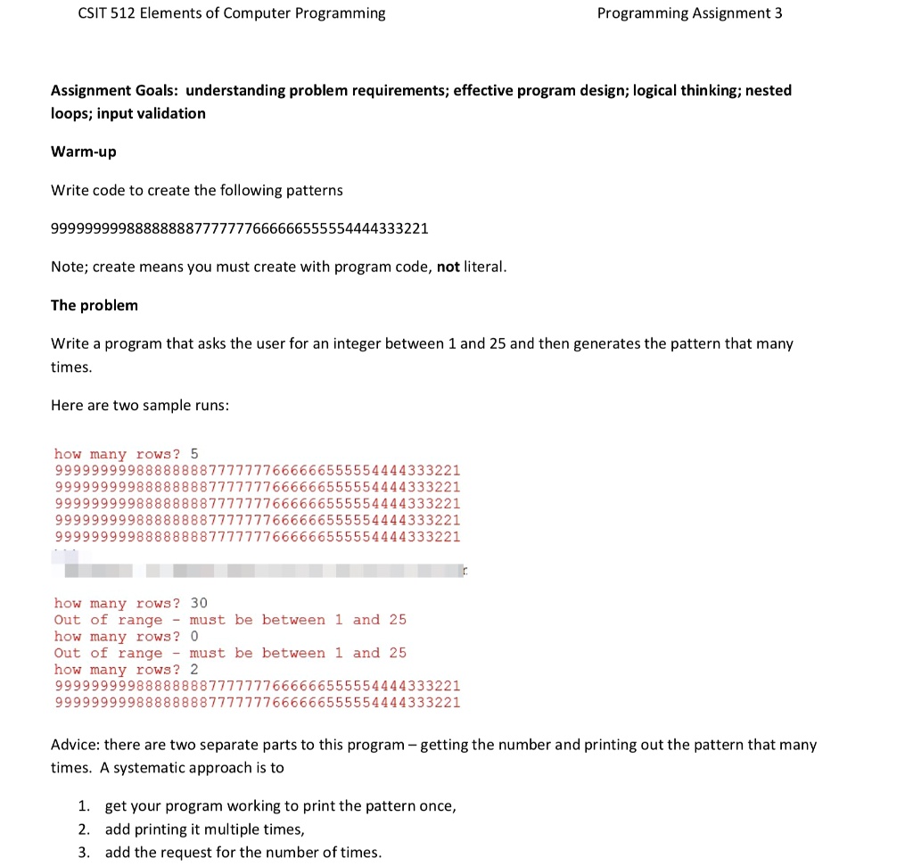 Video Solution Text Python Csit 512 Elements Of Computer Programming Programming Assignment 3