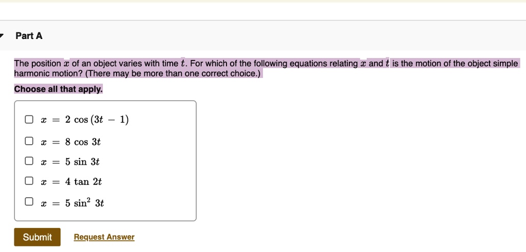 Solved Part A The Position € Of An Object Varies With Time T For