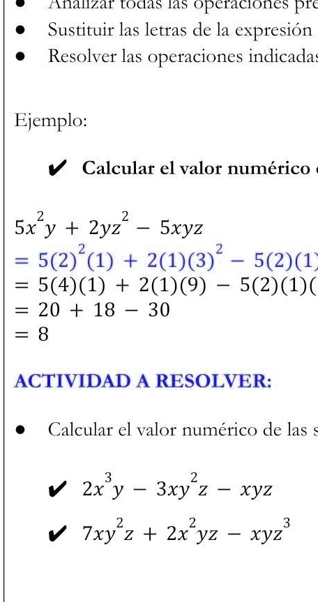 SOLVED: Calcular el valor numérico de las siguientes expresiones ...
