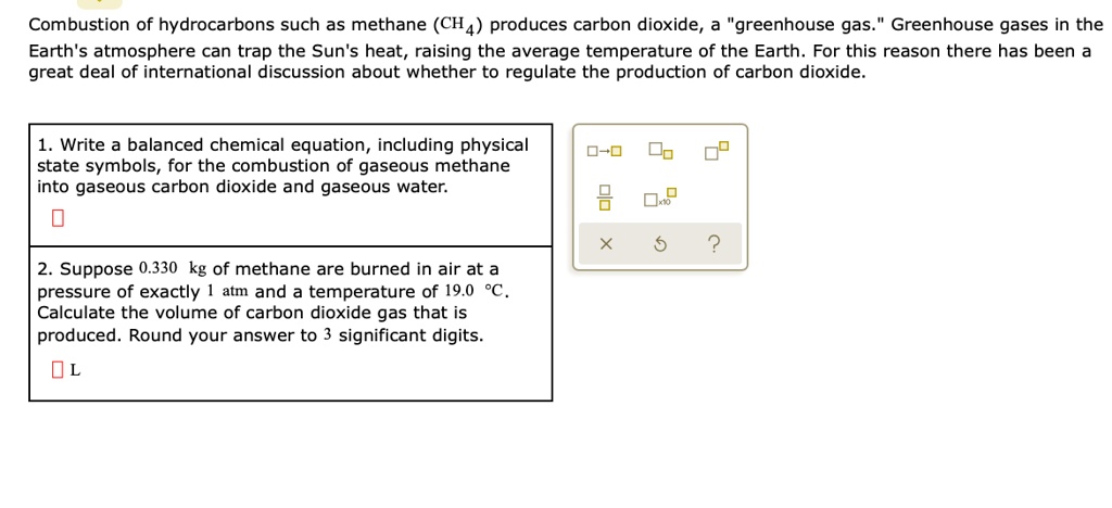 SOLVED: Combustion of hydrocarbons such as methane (CH4) produces ...