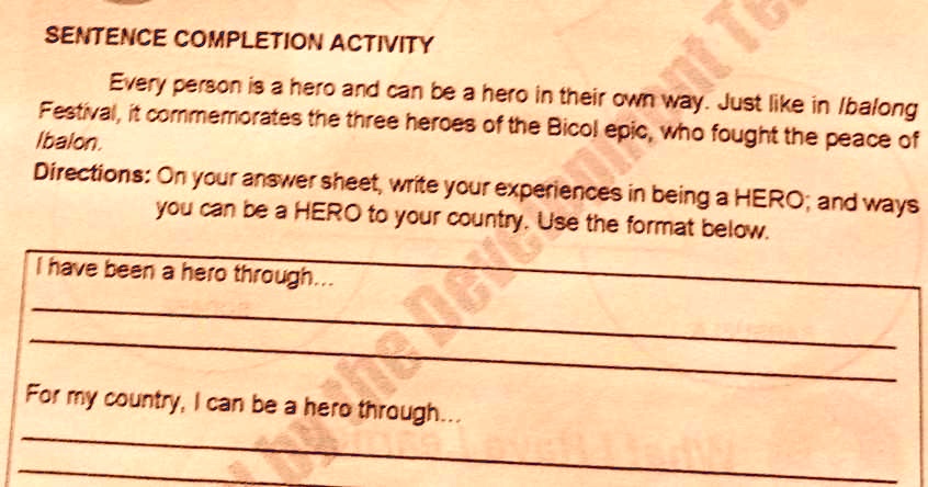 sentence completion activityevery person is a hero and can be a hero in ...