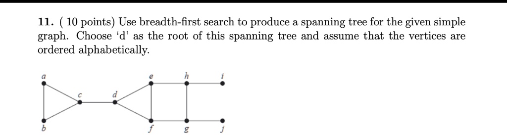 SOLVED: 11. 10 points) Use breadth-first search to produce a spanning tree for the given simple ...