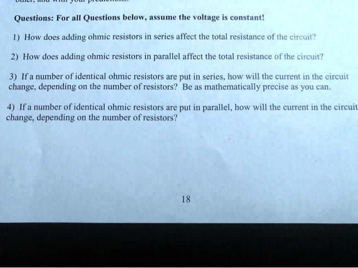 SOLVED: Questions: For all Questions below, assume the voltage is ...