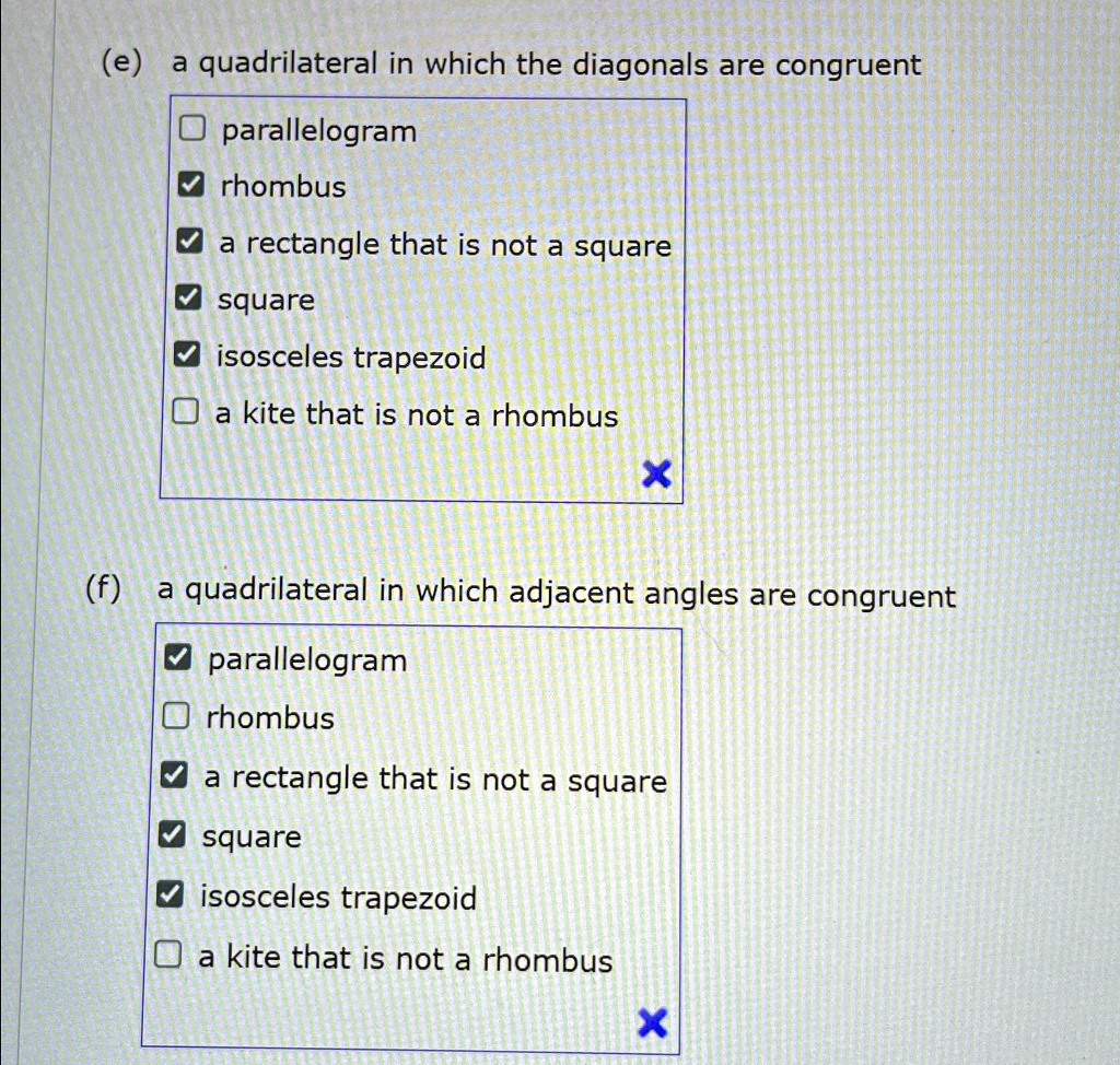 SOLVED: (e) a quadrilateral in which the diagonals are congruent ...