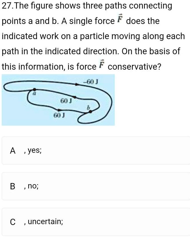 27the figure shows three paths connecting points a and b a single force ...