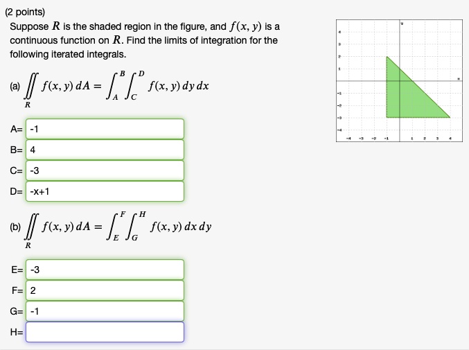 2 Points Suppose R Is The Shaded Region In The Figure And F X Y Is