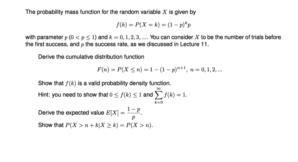 SOLVED: The probability mass function for the random variable X is ...