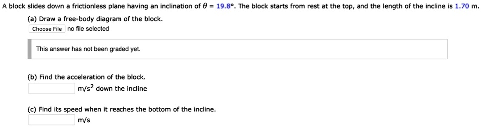 SOLVED:block slides down frictionless plane having an inclination of 0 19.88 The block starts ...