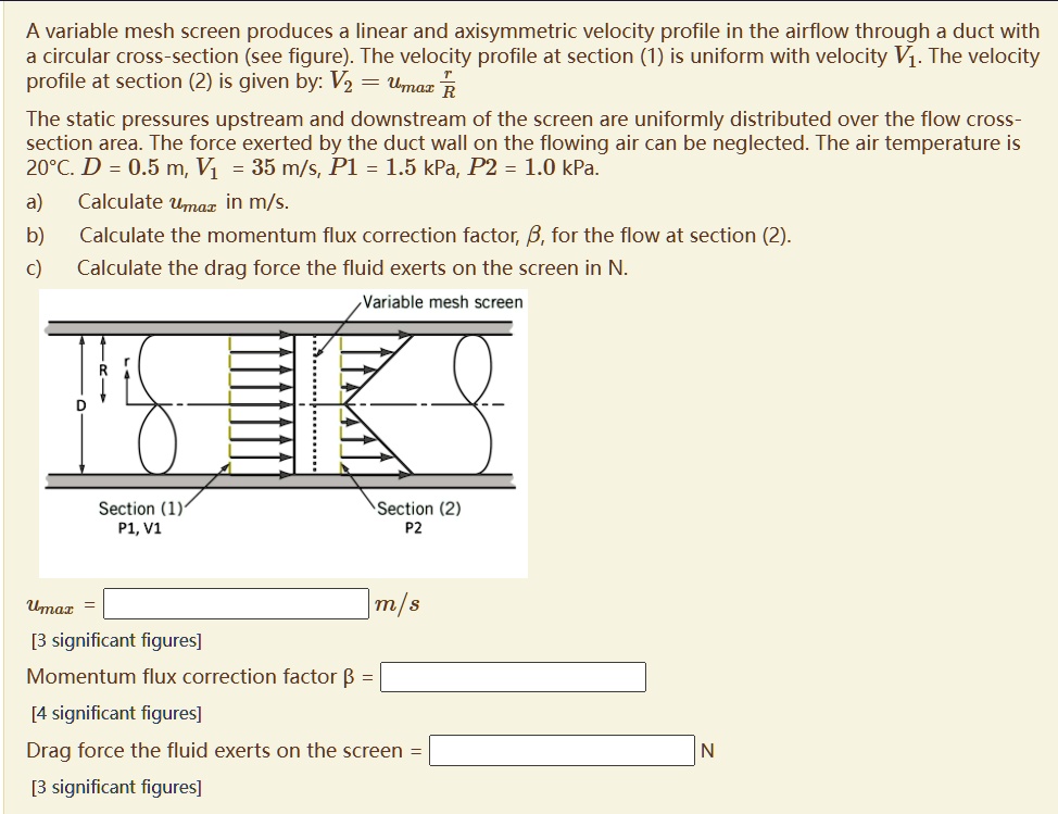 SOLVED: A variable mesh screen produces a linear and axisymmetric velocity profile in the ...