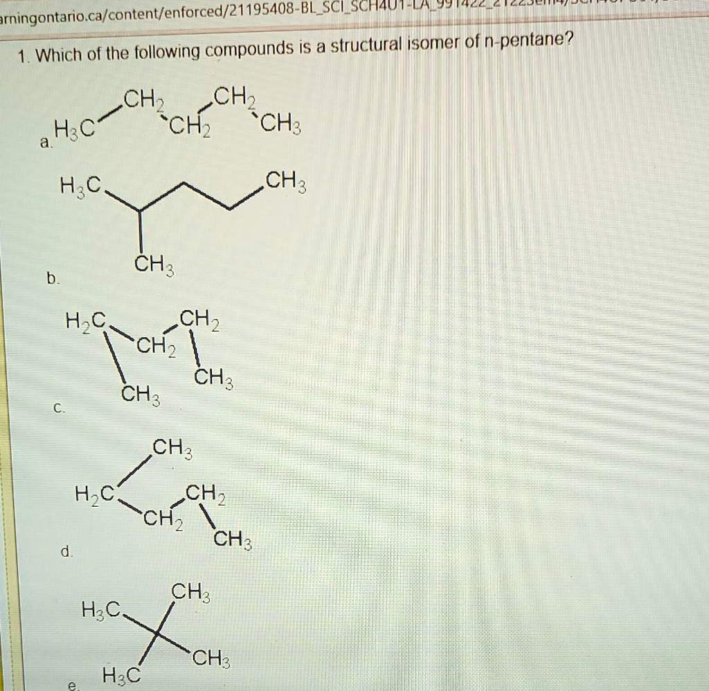1which of the following compounds is a structural isomer of n pentane ch ch ho ch3 ch3 ho ch3 b ...