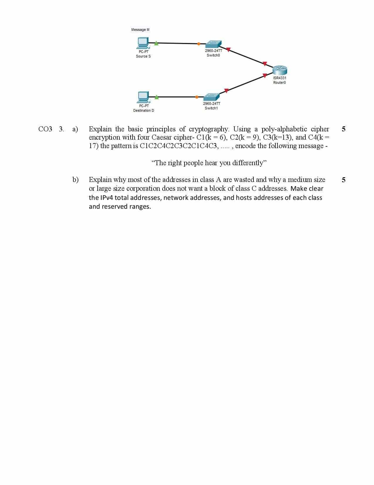 SOLVED: CO 3 3. a) Explain the basic principles of cryptography. Using ...