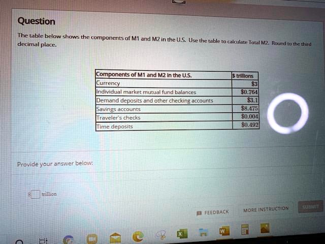 SOLVED: Question: The table below shows the components of M1 and M2 in ...