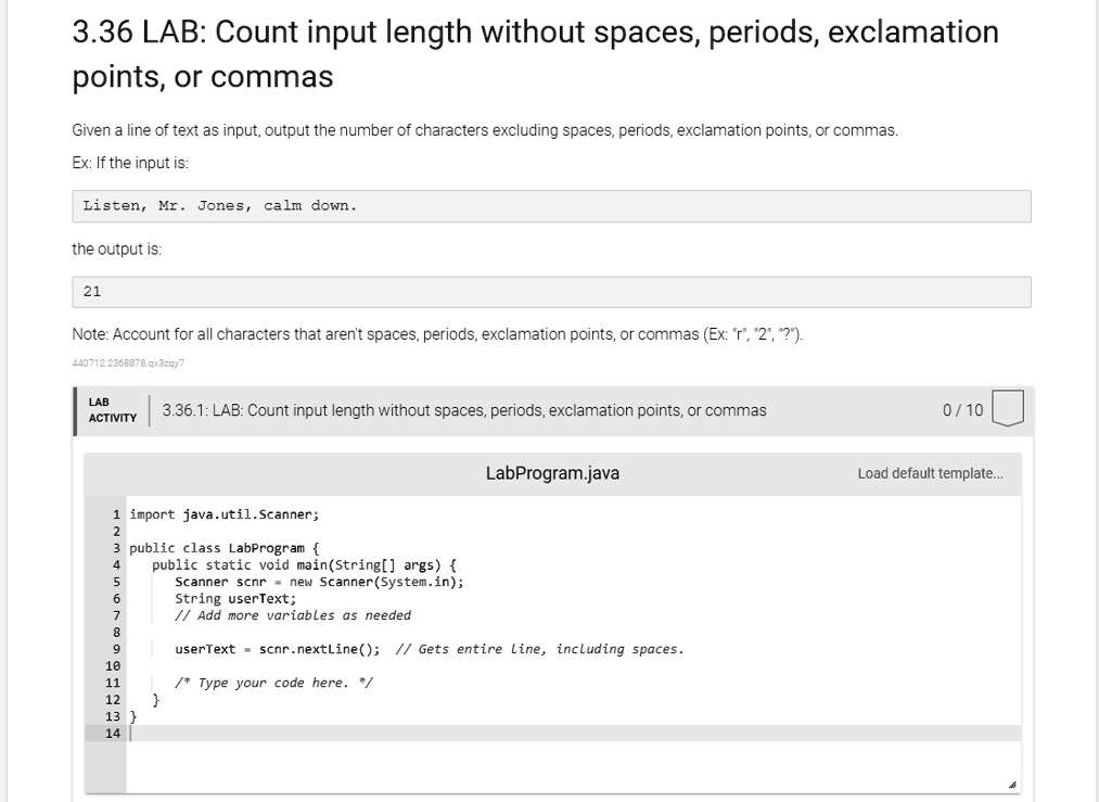 Get Answer 336 Lab Count Input Length Without Spaces Periods Exclamation Points Or Commas 