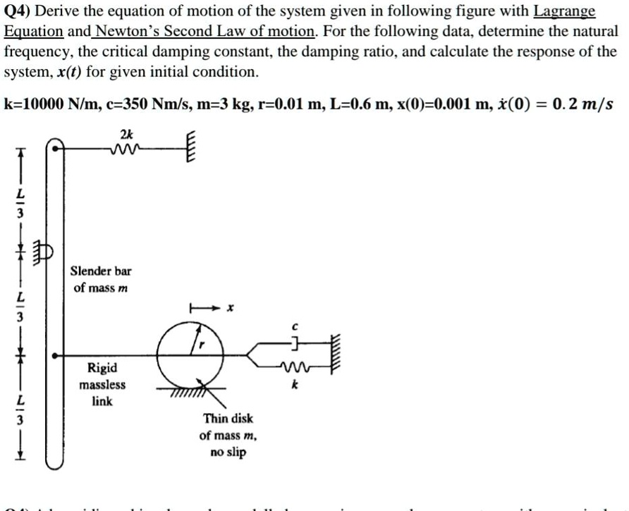 Derive The Equation Of Motion Of The System Given In Following Figure With Lagrange Equation And