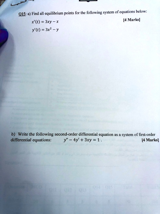 Q15: a) Find all equilibrium points for the following system of ...
