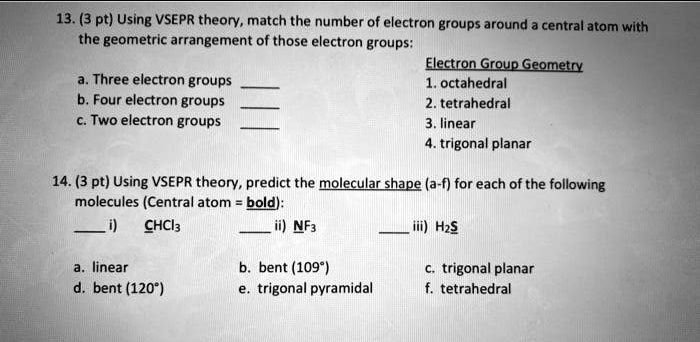 Solved 13 3 Pt Using Vsepr Theory Match The Number Of Electron