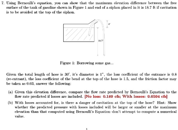 7. Using Bernoulli's equation, you can show that the maximum elevation ...