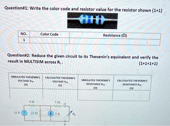 SOLVED: Question #1: Write the color code and resistor value for the resistor shown (1+1) NO ...
