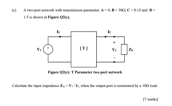 SOLVED: A two-port network with transmission parameters A = 4, B = 300, â‚¬ = 0.1S, and D = 1.5 ...