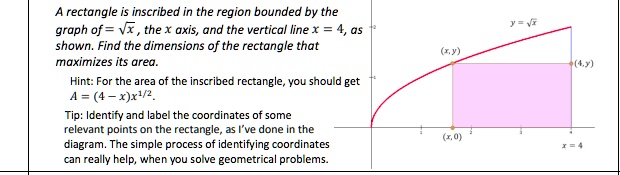 SOLVED:rectangle inscribed in the region bounded by the graph of = Vx ...