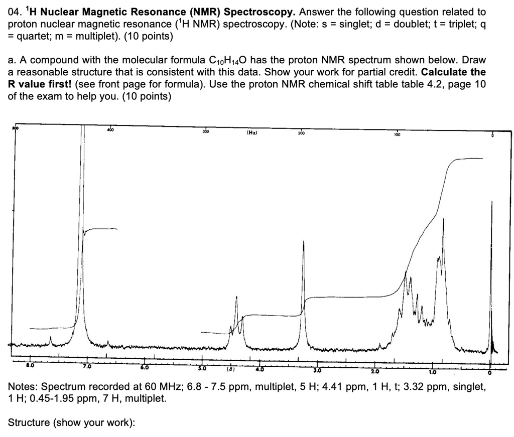 a compound with the molecular formula c10h14o has the proton nmr spectrum shown below draw a ...