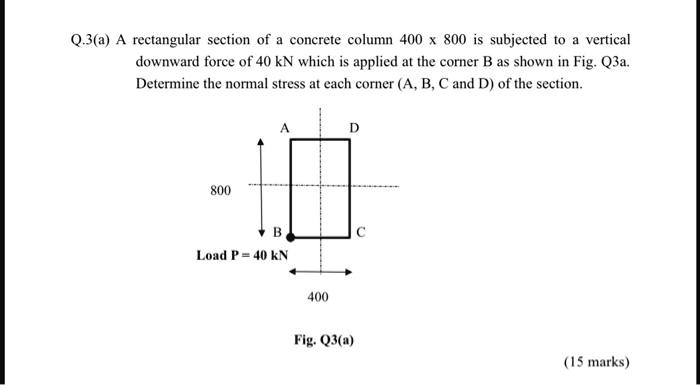 SOLVED: Q3(a) A rectangular section of a concrete column, measuring 400mm x 800mm, is subjected ...
