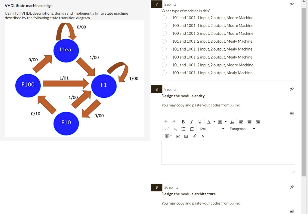 Solved Vhdl State Machine Design Using Full Vhdl Descriptions Design And Implement A Finite 4690