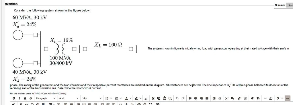queilion polnt consider the folloxaing system shown in the figure below 60 mva 30kv xd 24 xi 16 ...