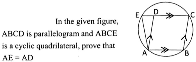 In the given figure, ABCD is parallelogram and ABCE is a cyclic quadrilateral, prove that AE AD