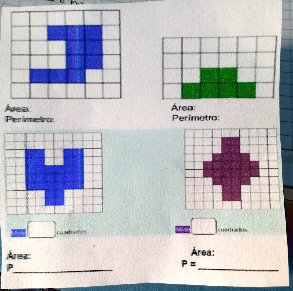 SOLVED: Calcular el área y el perímetro de cada figura (cada cuadro ...