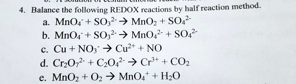 SOLVED: Balance the following REDOX reactions by half reaction method ...