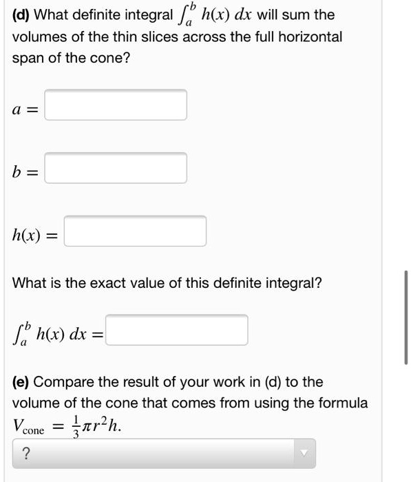 d what definite integral ja hx dx will sum the volumes of the thin ...