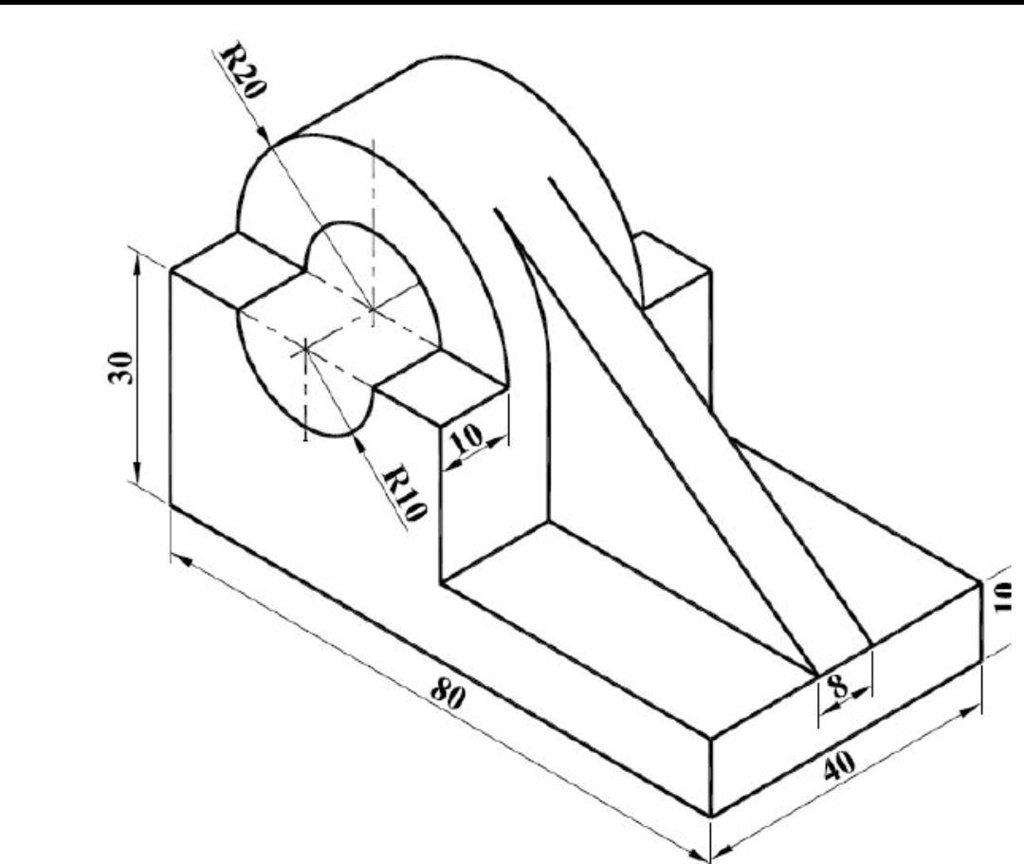Draw top, front, and right side views of the given diagram in AutoCAD ...